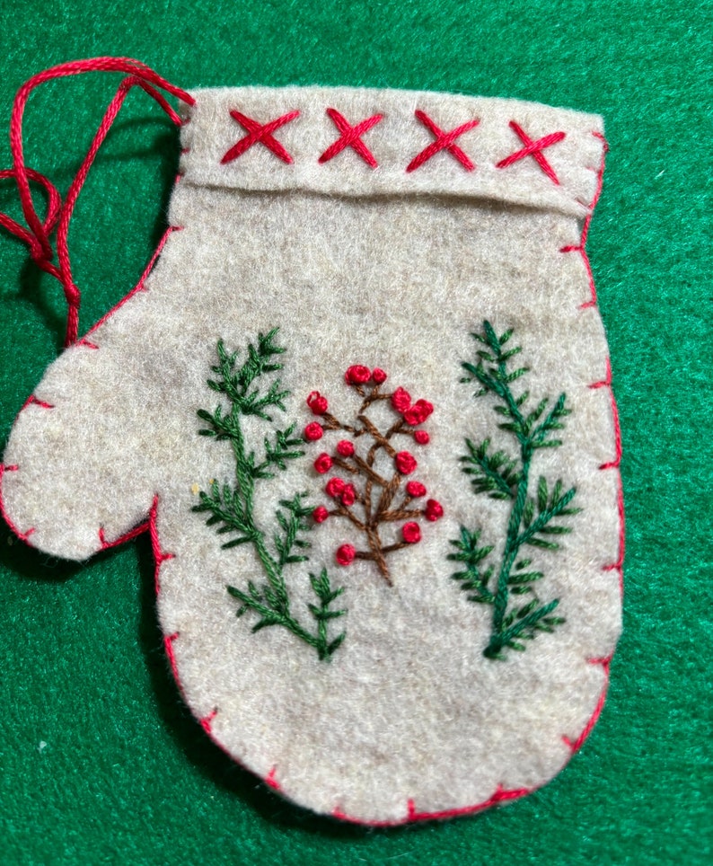 Christmas Gift Card Holder and Ornament. Hand Embroidered Berries and ...