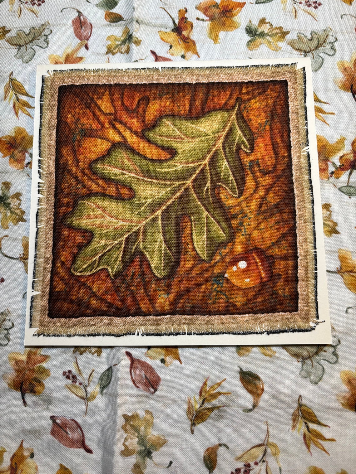 Lovely, Handcrafted, Oak Leaves and Acorns, Autumn Fabric Cards. Blank ...