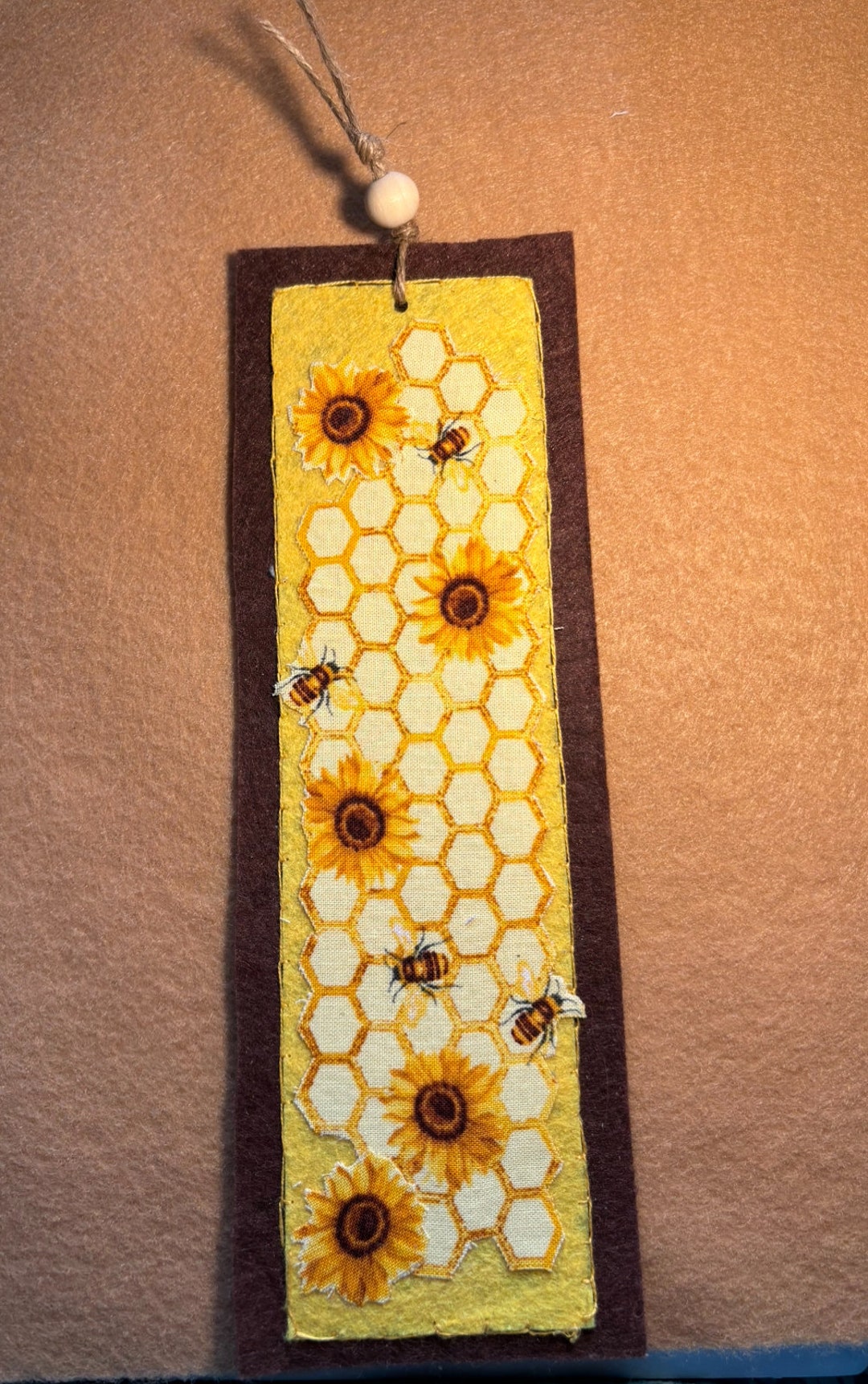 Bee and Honey Comb Themed Felt and Fabric Bookmark. Sunflowers. Gift ...