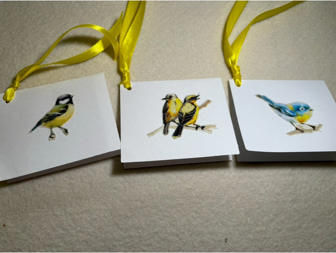 Fabric Bird Embellished Gift Tags With Ribbon. Blank Inside. Pack of 3 ...