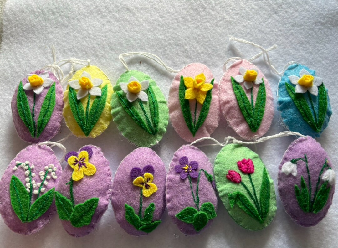 Stuffed Floral Felt Embroidered Easter Eggs for Easter Decor or Gifts ...