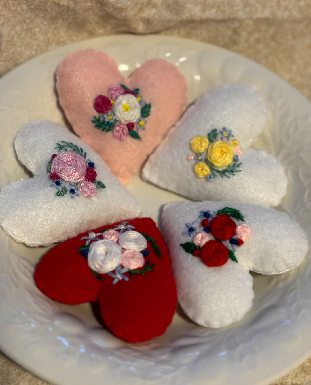 Lavender Filled or Non-scented Hand, Embroidered Felt Hearts. Hand ...