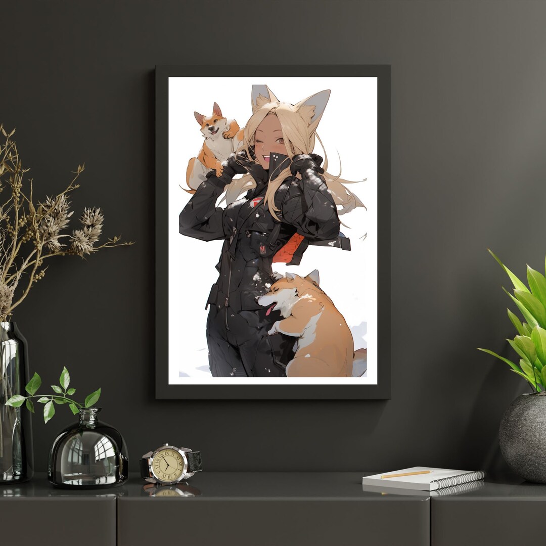 Anime in the Style of Palworld Girl With Bunny Ears and 2 Pups - Etsy