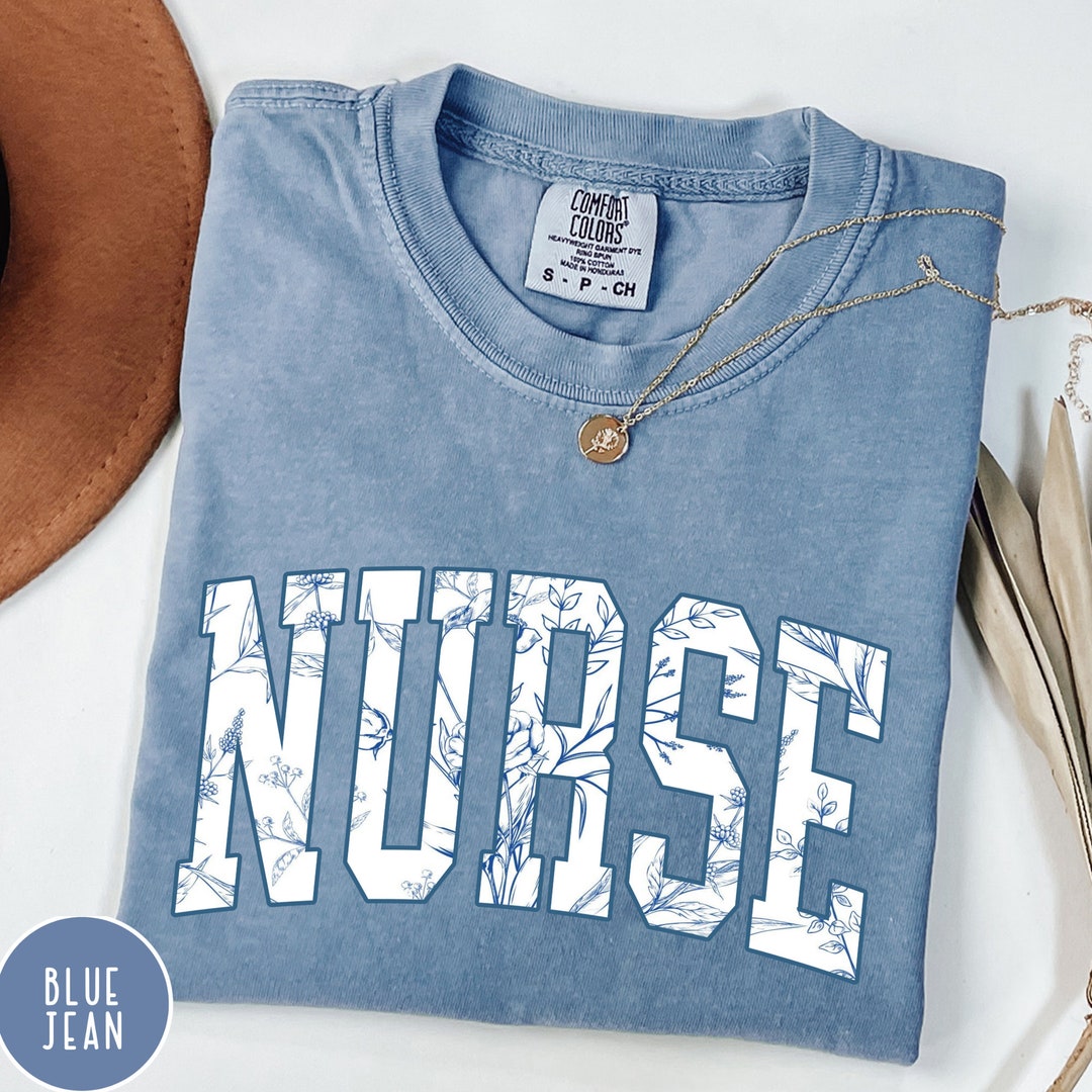 Blue Floral Nurse Shirt, Comfort Colors Tee, RN Registered Nurse Gift ...