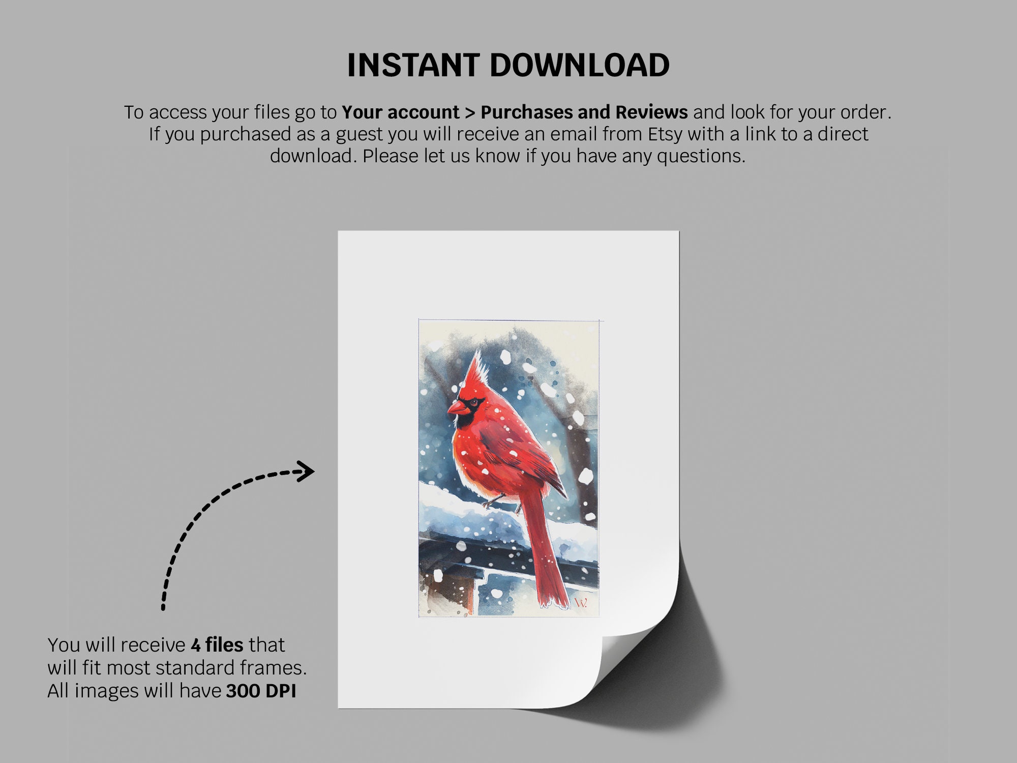 Cardinal Printable Poster Digital Download Watercolor Art Bird Painting ...