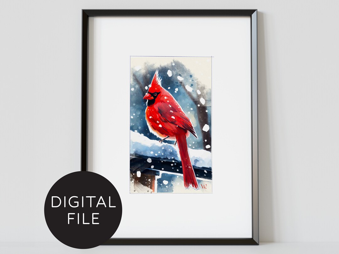 Cardinal Printable Poster - Digital Download - Watercolor Art - Bird ...