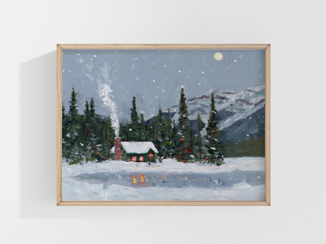 Winter Landscape Painting Winter Cottage - Etsy