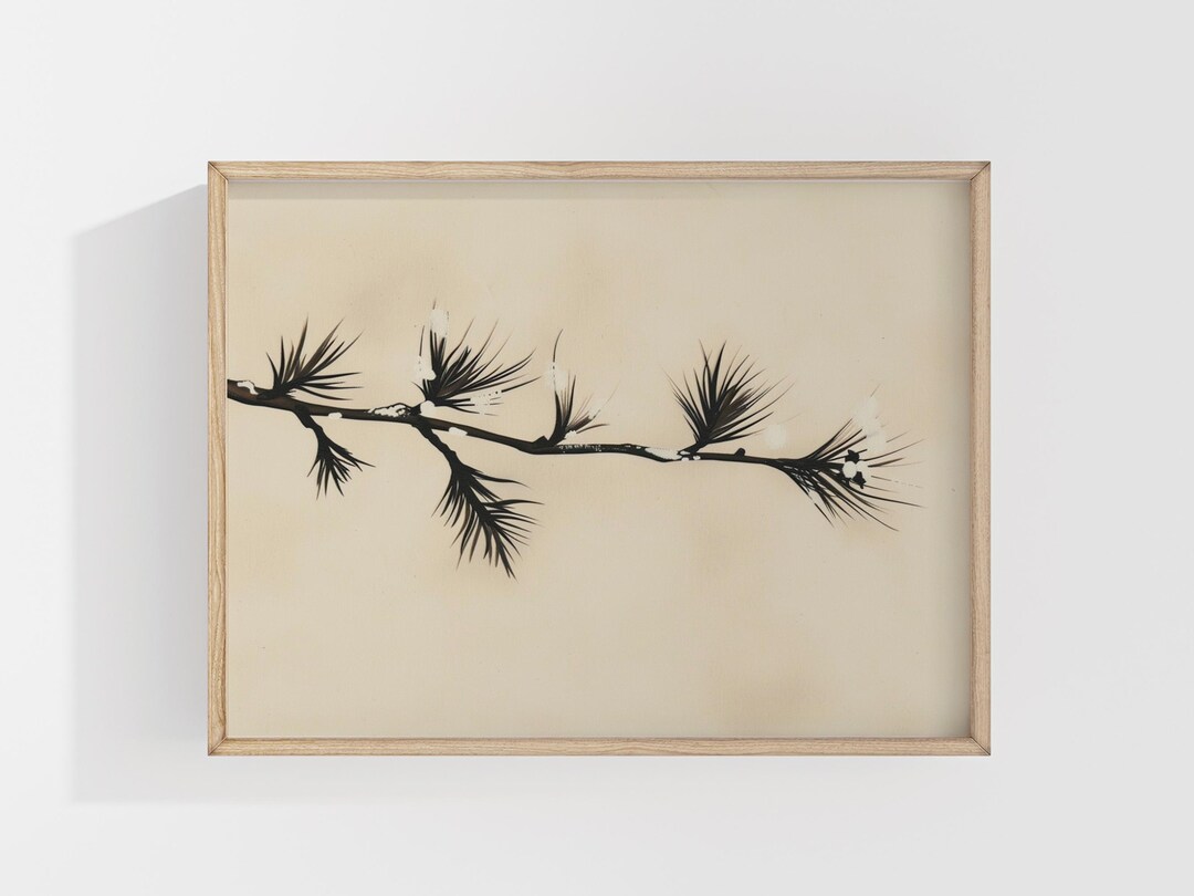 Minimalistic Winter Drawing - Snowy Branch - Printed Artwork - Etsy