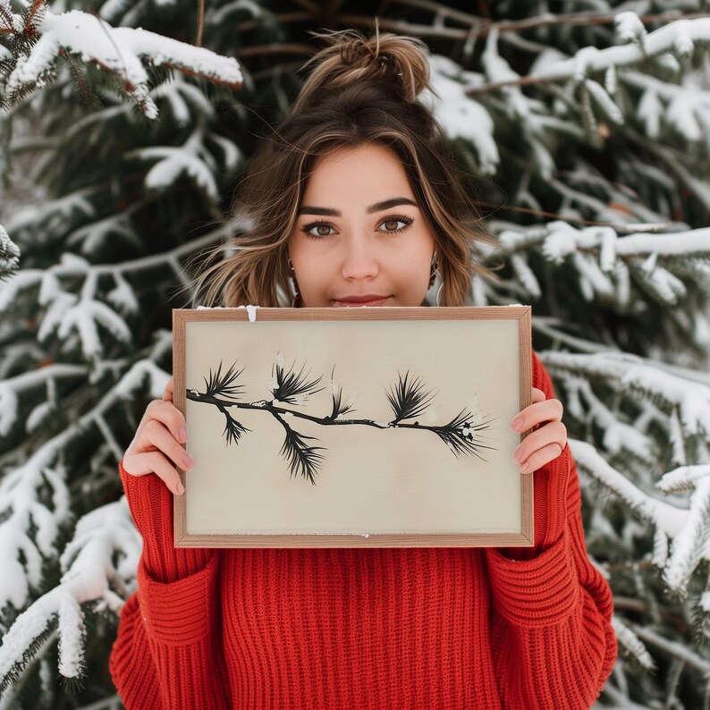 Minimalistic Winter Drawing - Snowy Branch - Printed Artwork - Etsy