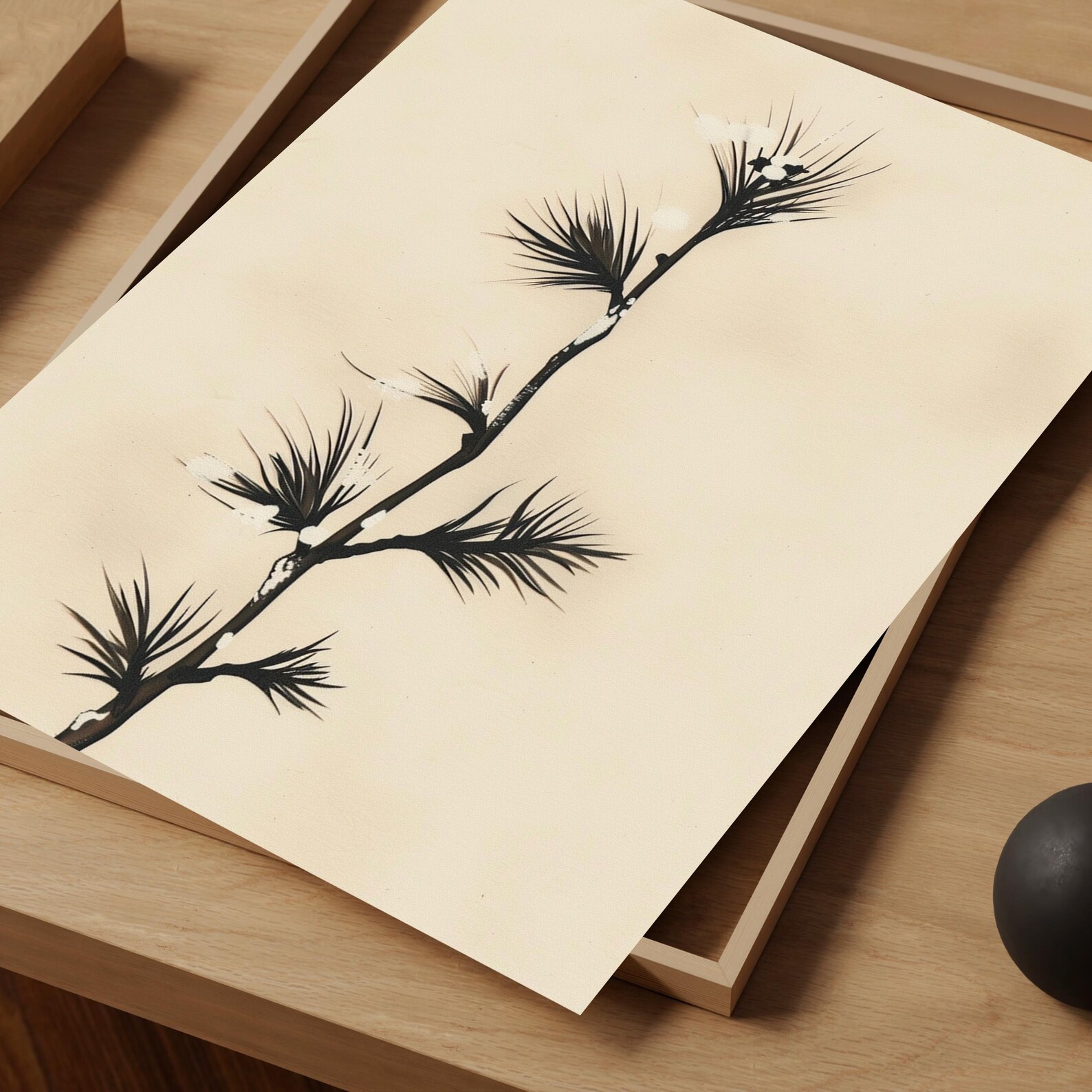 Minimalistic Winter Drawing - Snowy Branch - Printed Artwork - Etsy
