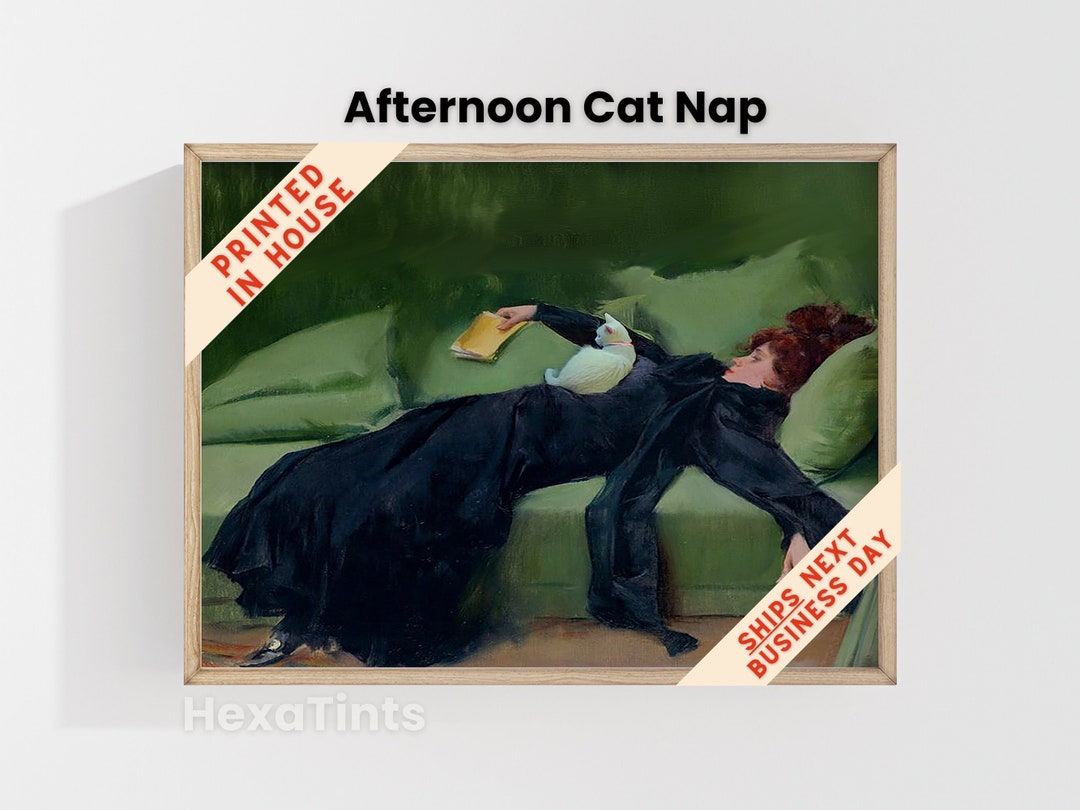 Afternoon Cat Nap PRINT, Maximalist Decor, Vintage Cat Painting, Trendy ...