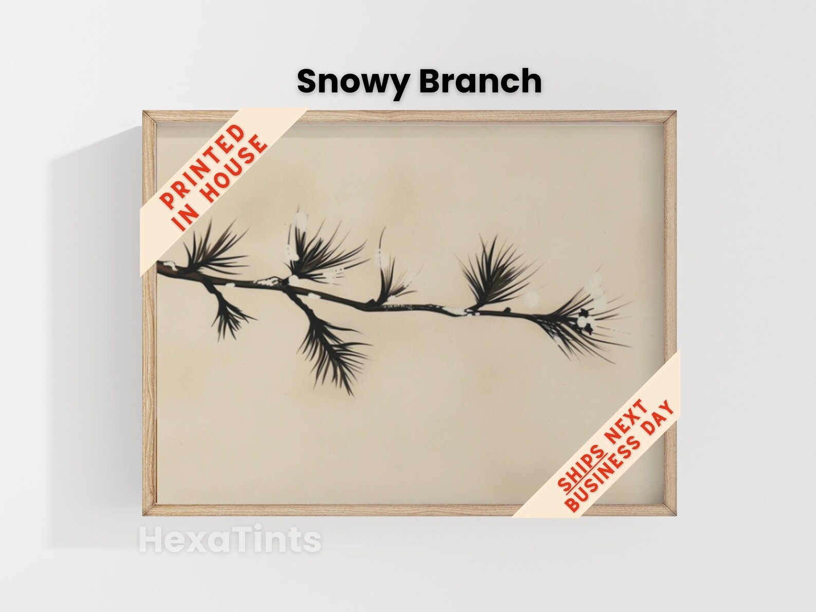 Minimalistic Winter Drawing - Snowy Branch - Printed Artwork - Etsy