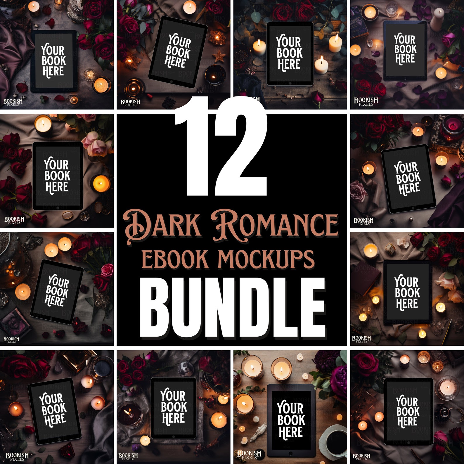 Dark Romance Bookstagram Flatlay Bundle Images Canva Ebook Mockup ...