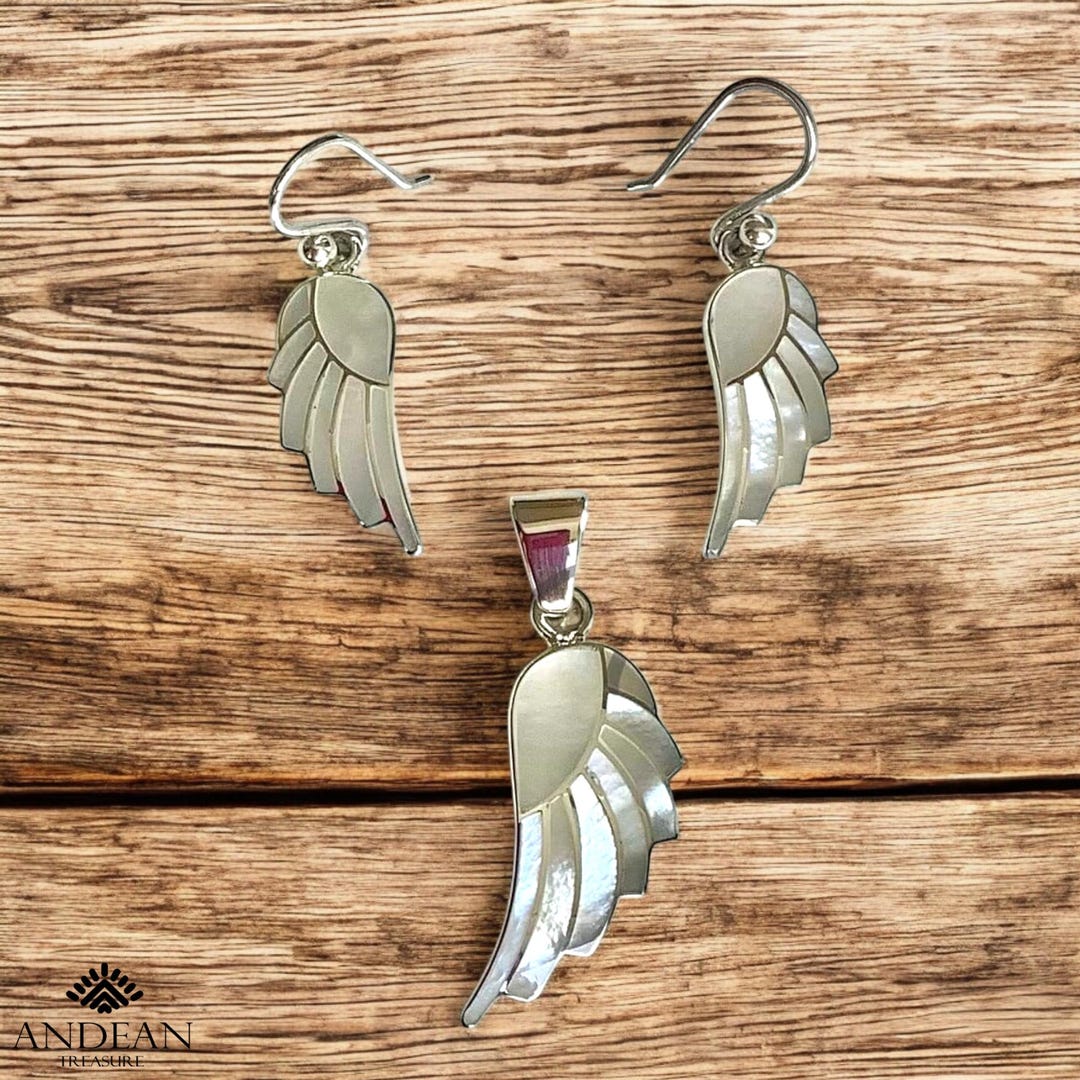 Silver Angel Wings Pendant, Mother of Pearl Angel Wings Pendant, Gift ...