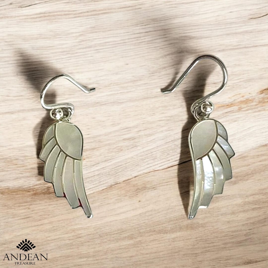 Silver Angel Wings Earrings, Mother of Pearl Angel Wings Pendant, Gift ...