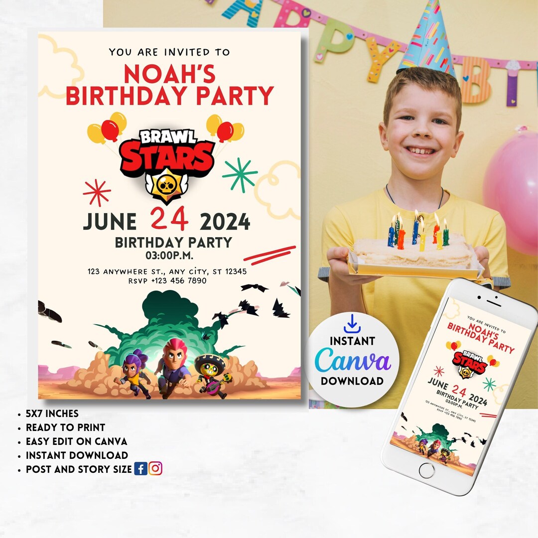 Brawl Stars Birthday Invitation,brawl Stars Invitation,brawl Stars ...