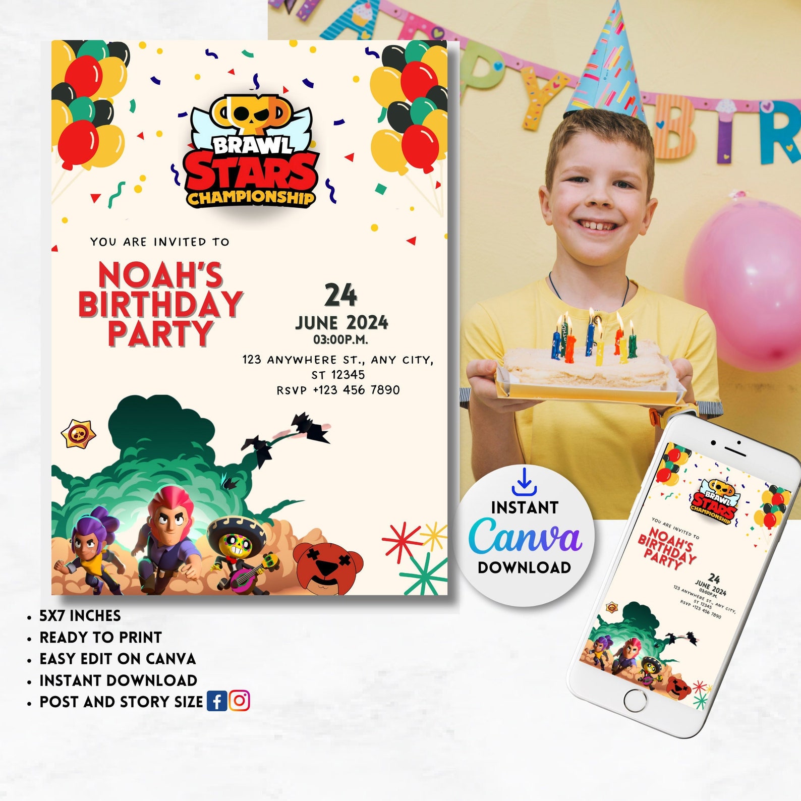 Brawl Stars Birthday Invitation,brawl Stars Invitation,brawl Stars,digital Party Invite,editable ...