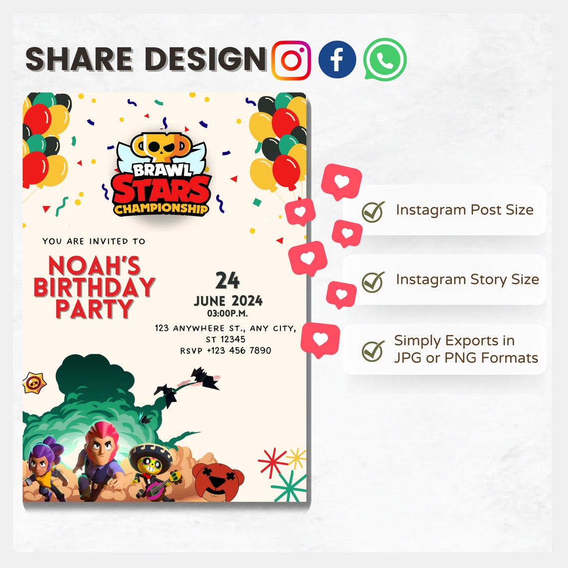 Brawl Stars Birthday Invitation,brawl Stars Invitation,brawl Stars ...