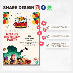 Brawl Stars Birthday Invitation,brawl Stars Invitation,brawl Stars ...