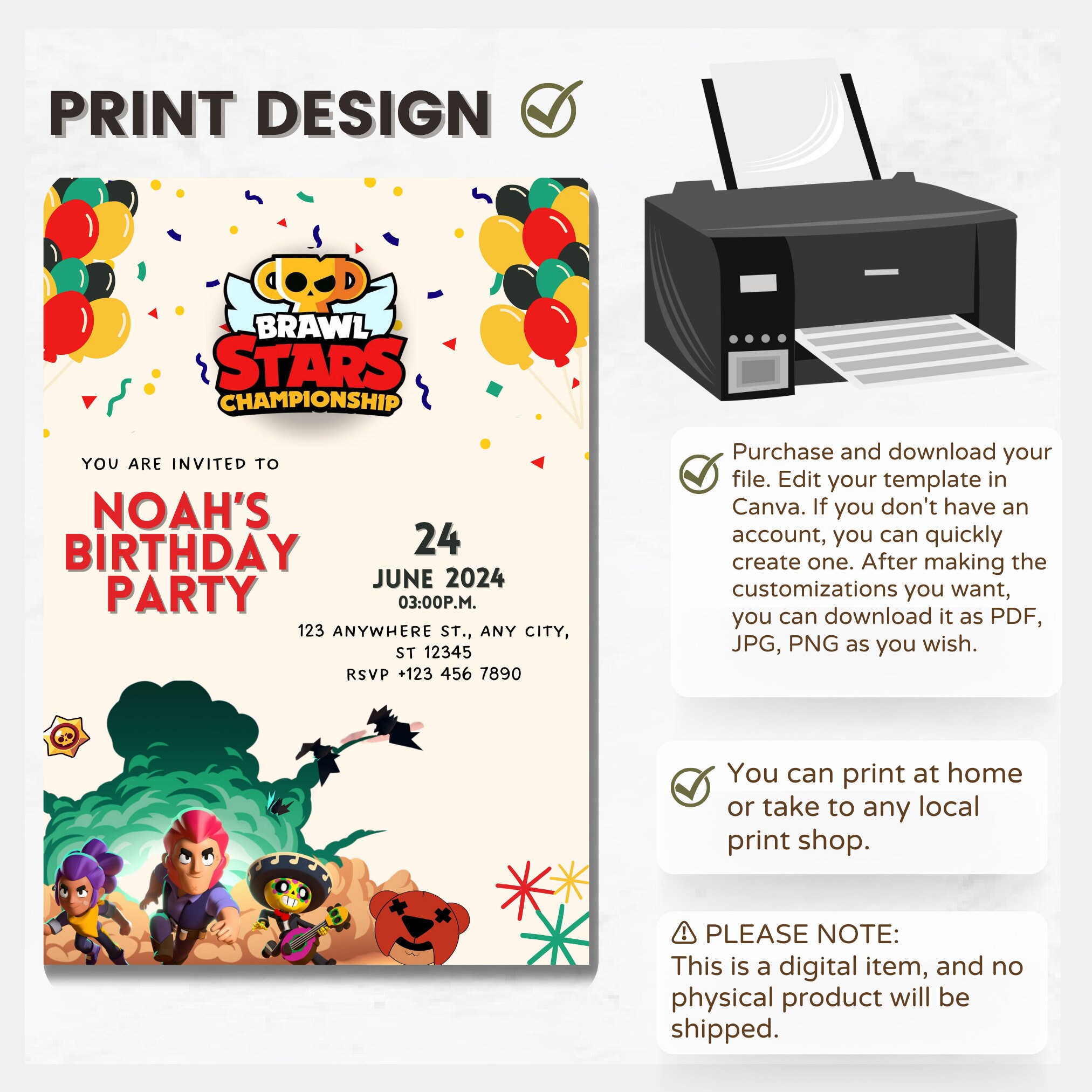 Brawl Stars Birthday Invitation,brawl Stars Invitation,brawl Stars ...