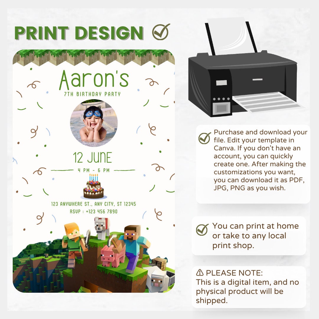 Minecraft Birthday Invitation, Editable Minecrafter Invitation ...