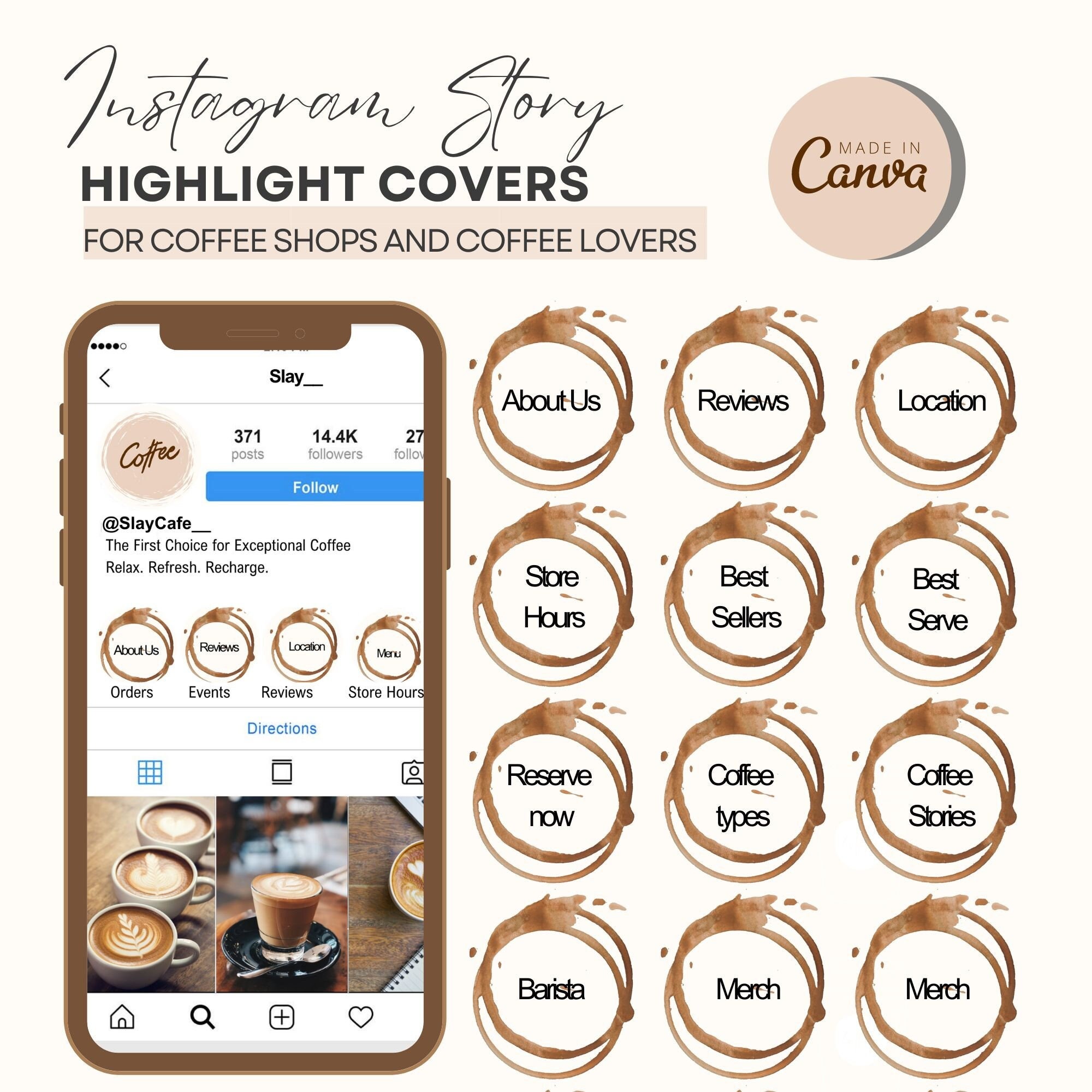 Editable Minimalist Instagram Story Covers Coffee Theme Insta Icons for ...