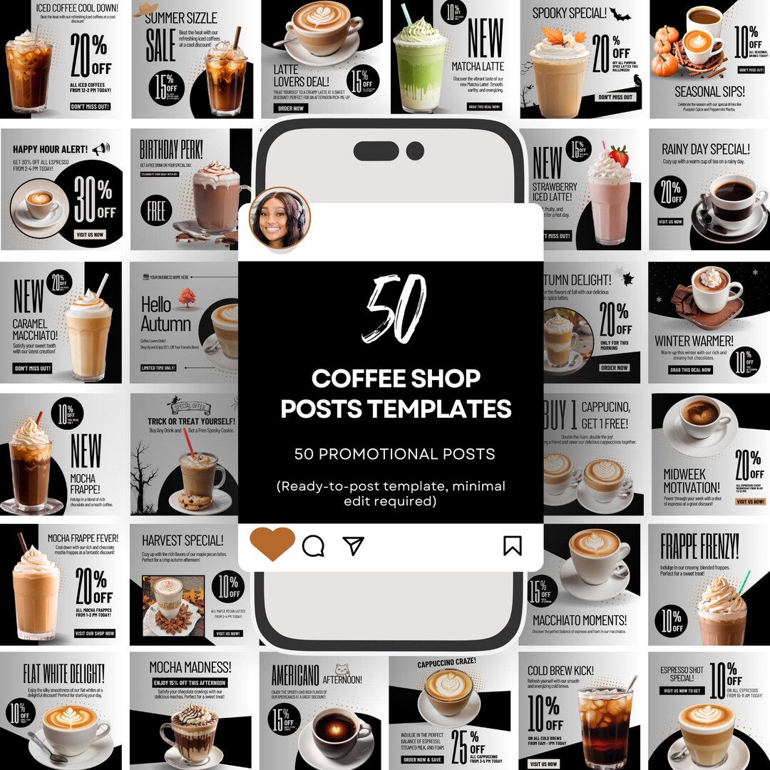 Coffee Shop Marketing Posts Templates Coffee Instagram Post Template ...
