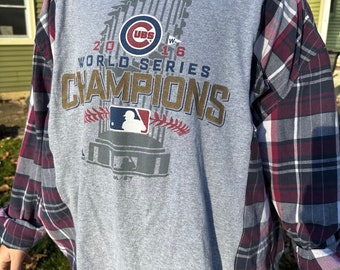 Upcycled and Distressed Flannel Paired With Licensed Chicago Cubs ...