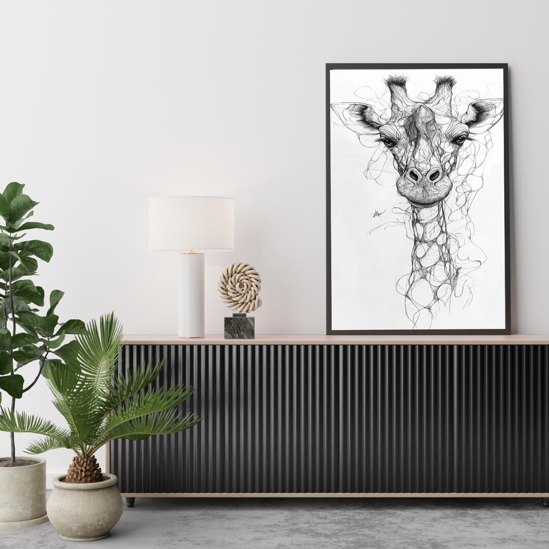 One Line Giraffe Wall Art - Etsy