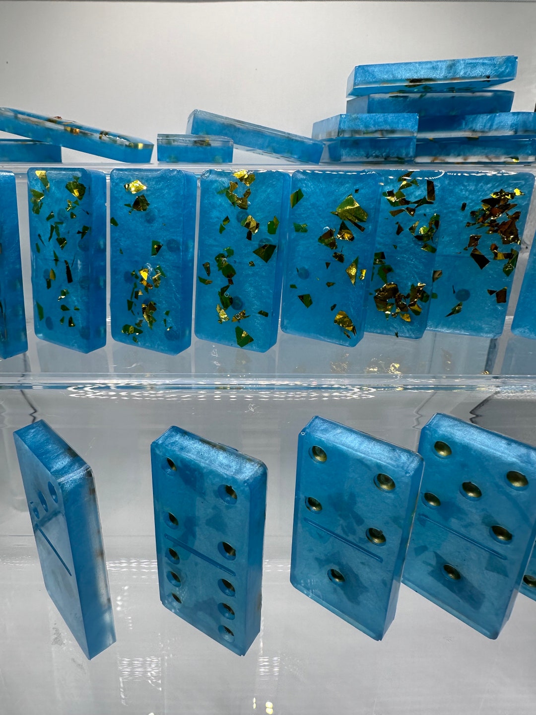 Handcrafted Unique Blue and Gold Dominoes Set - Etsy