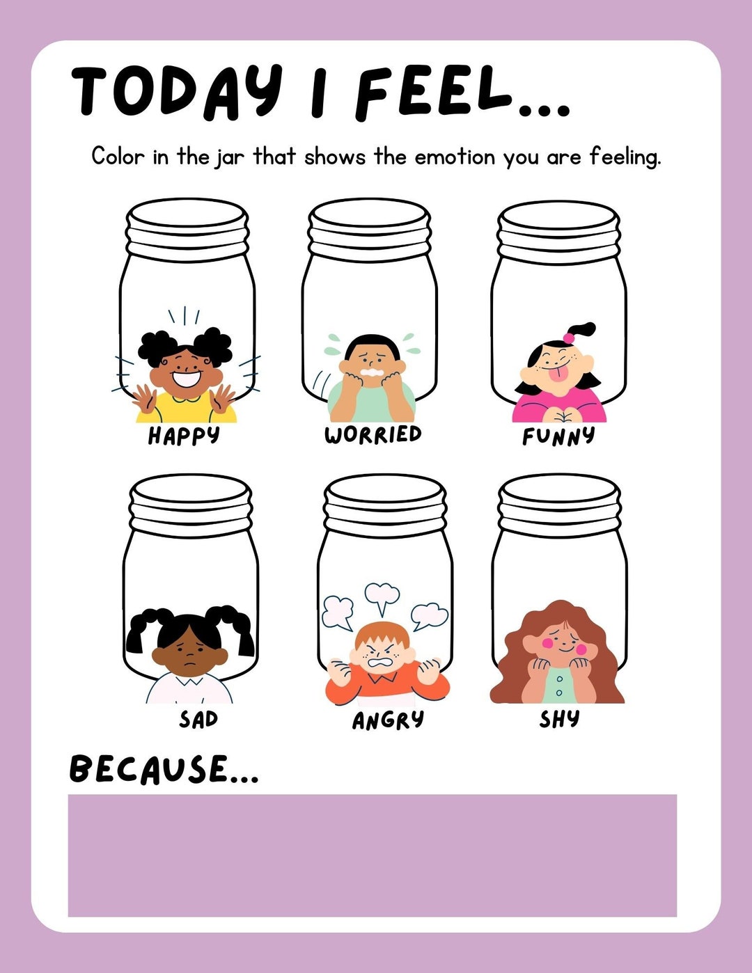 Feelings Jar Worksheet Expressing Emotions Enhance Communication - Etsy