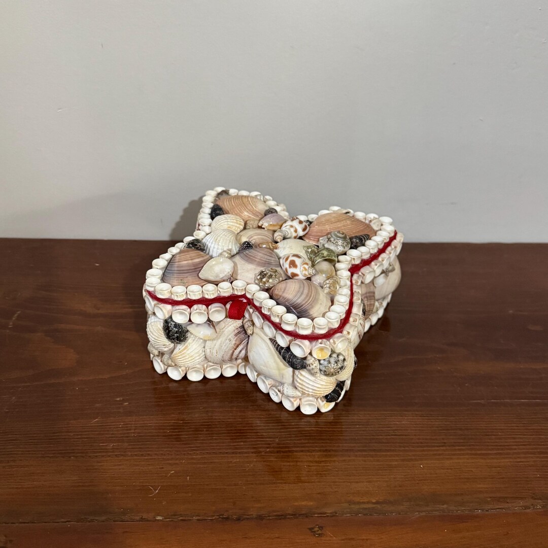 Vintage Shell Art Butterfly Shape Jewelry Box - Trinket Keepsake ...