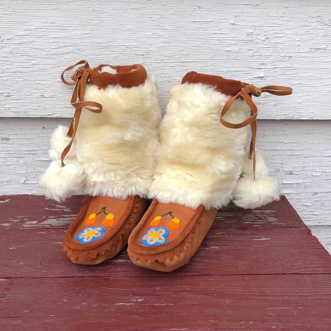 Vintage Handmade Mukluks Ladies Size 7 US Genuine Leather Faux Fur ...