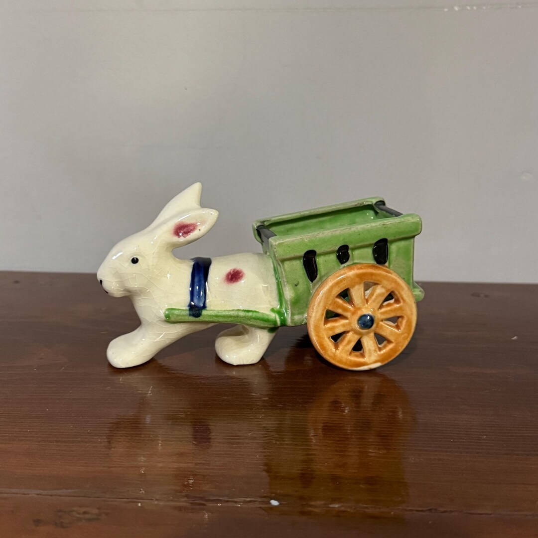 Vintage Easter Bunny Planter, Rabbit Pulling Cart, Japan, Antique ...