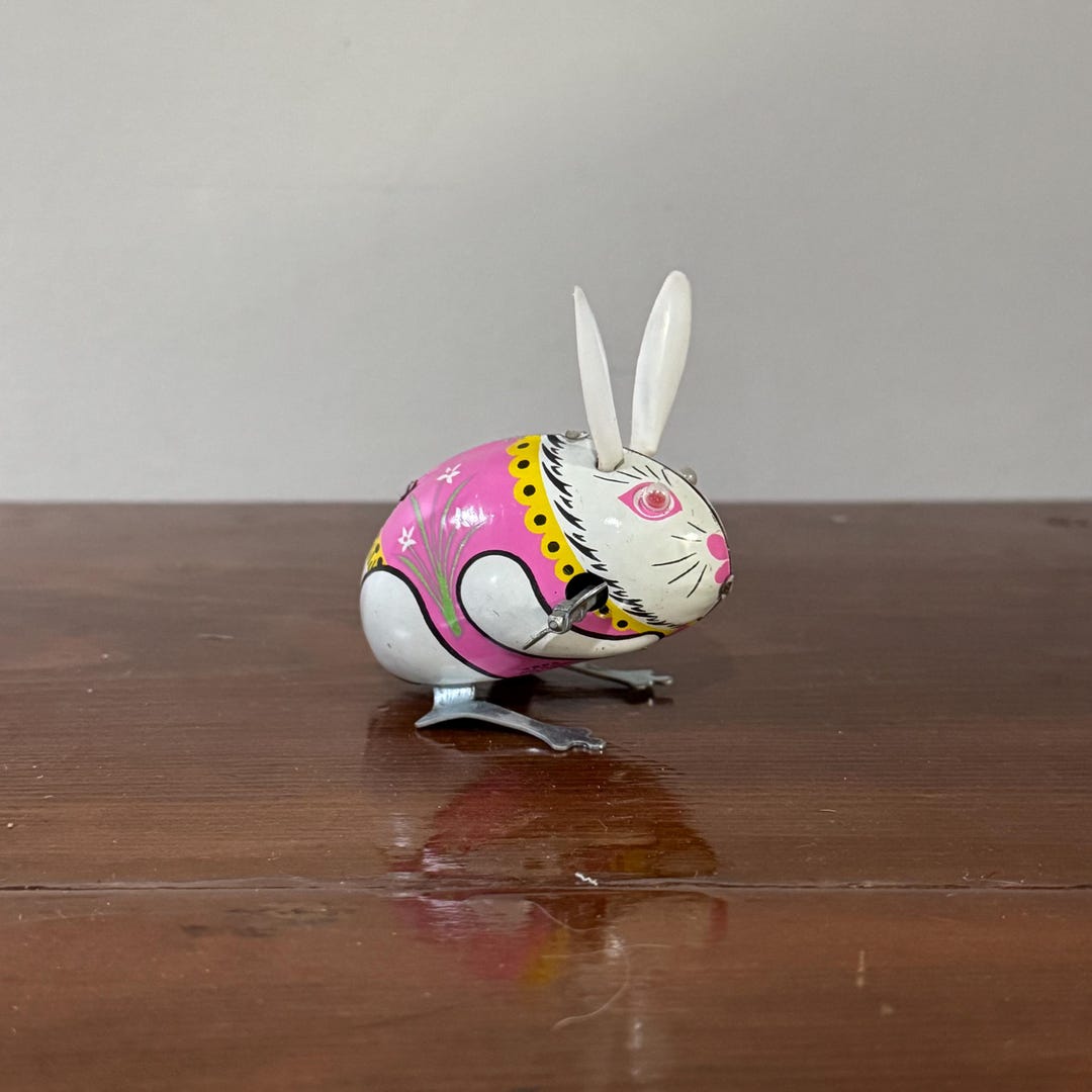 Vintage Jumping Rabbit Wind up Tin Toy Googly Eyes Easter Spring Bunny ...