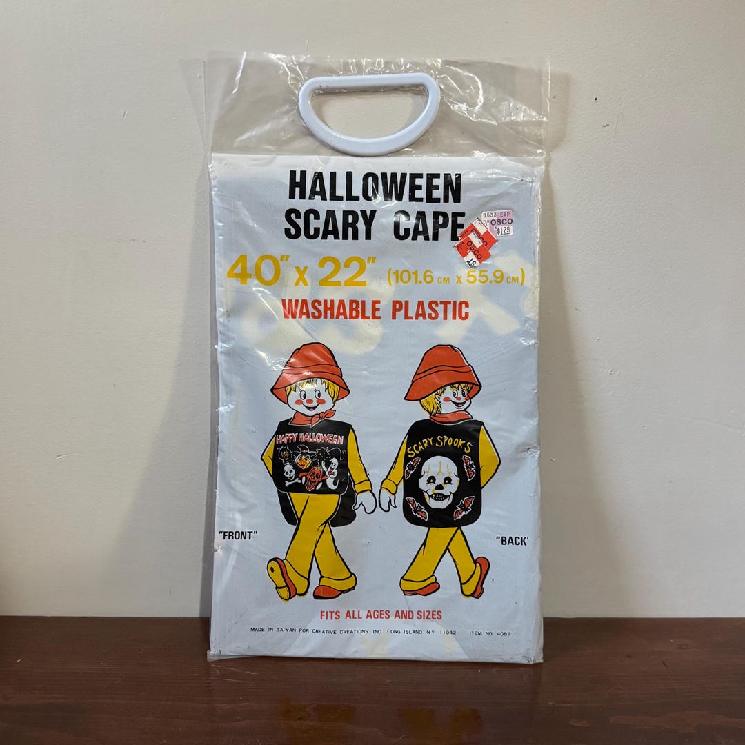 Vintage Halloween Scary Cape Poncho Kids Costume Plastic 40x22 Skull ...