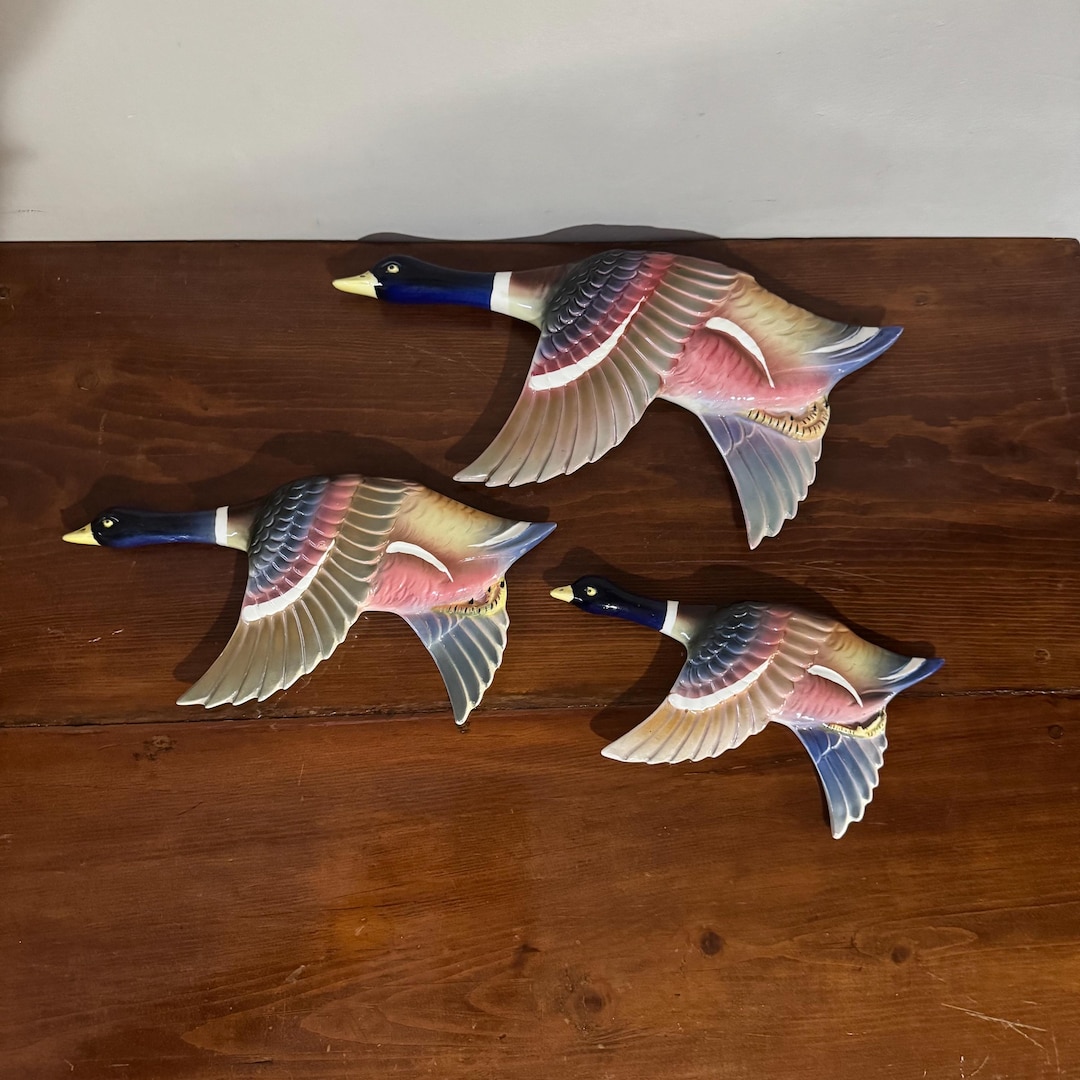 Vintage Flying Mallard Duck Wall Plaques Set of 3 - Mid Century Ceramic ...