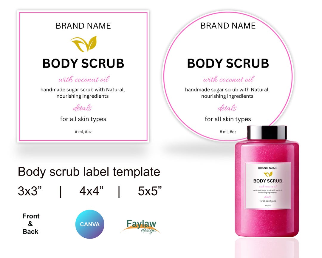 Body Scrub Label Template, Printable Warp Label Template, Body Scrub ...
