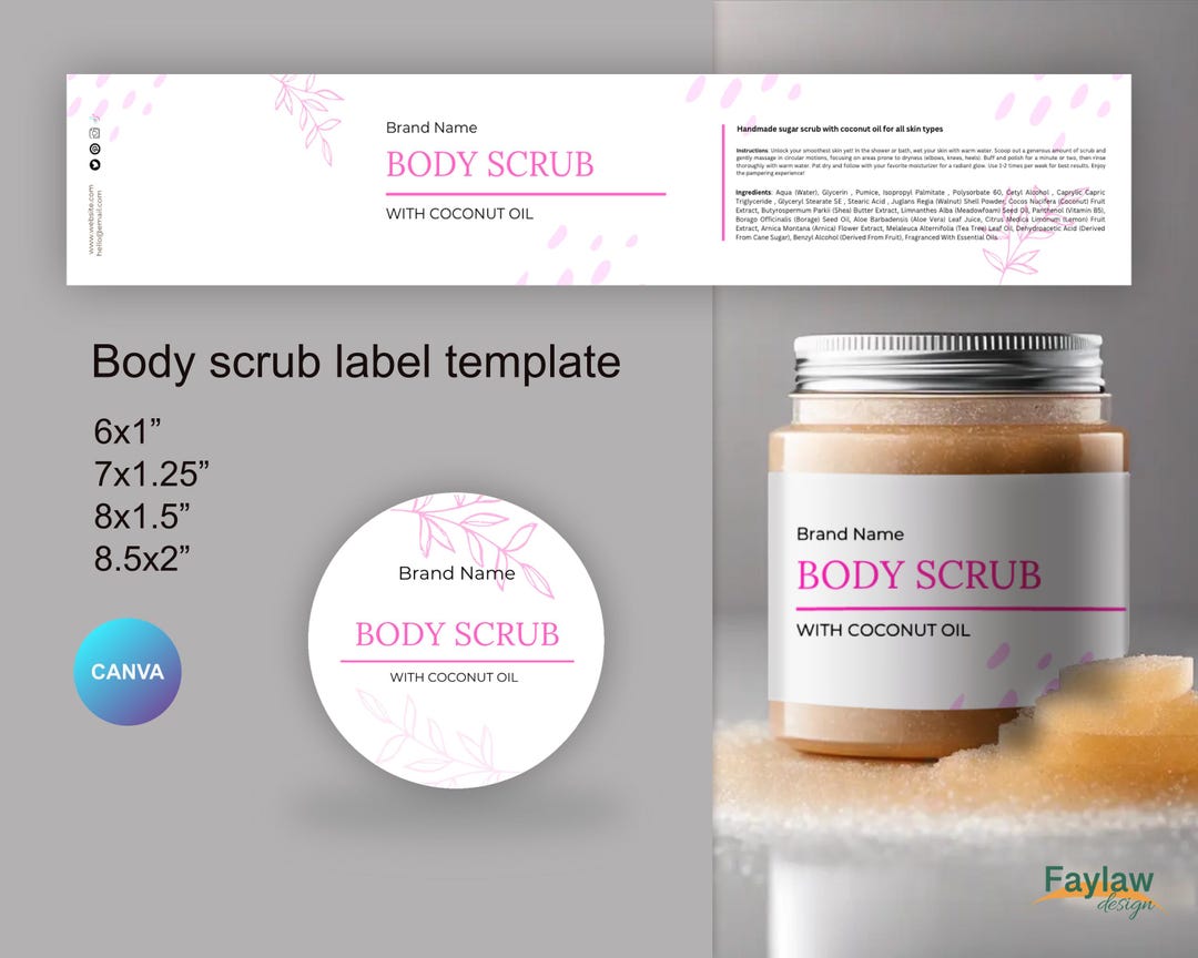 Body Scrub Warp, Skin Care Label Template, Body Scrub Label Template - Etsy