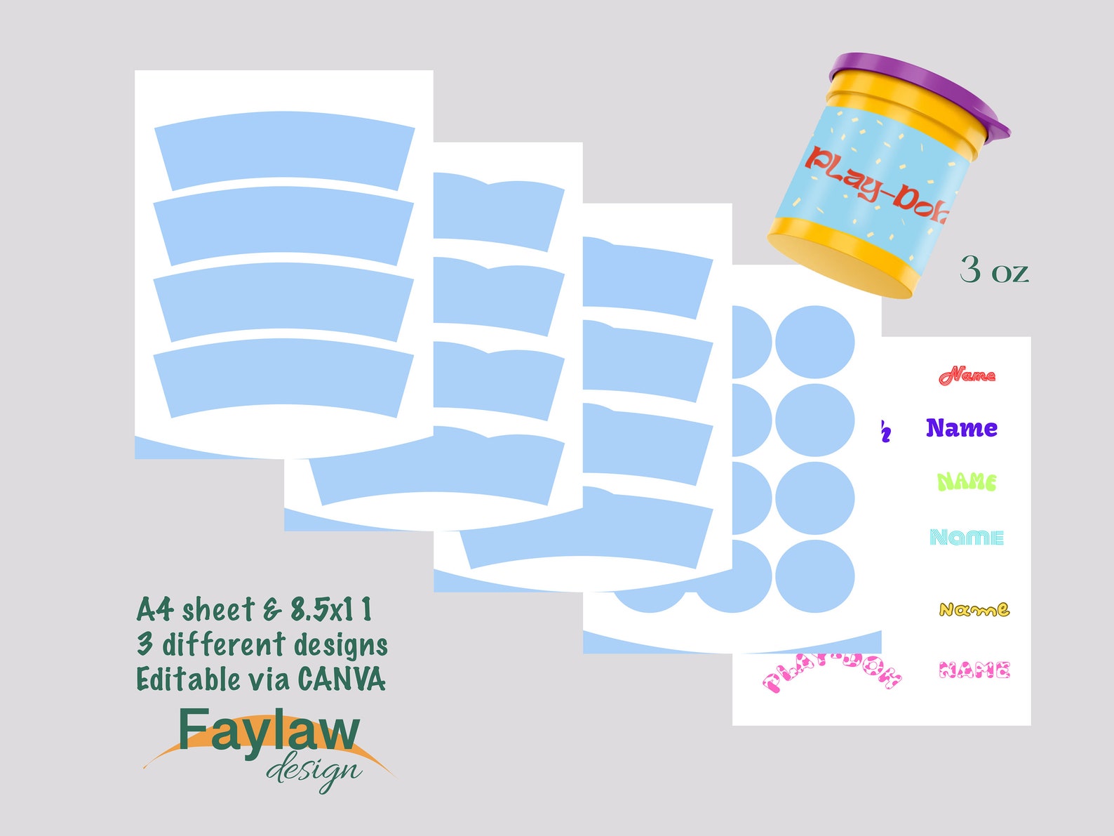 Play-doh Template, Editable via Canva, Playdough Label Template, Blank ...