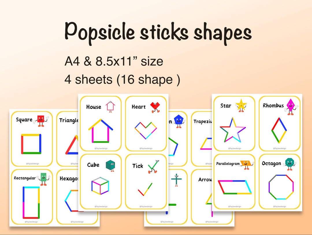 Popsicle Stick Shape Activity Game for Kids , Printable File, - Etsy