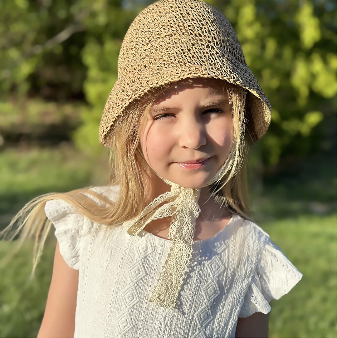 Baby Girl & Kids Summer Straw Hat With Lace Chin Strap, Straw Hat for ...