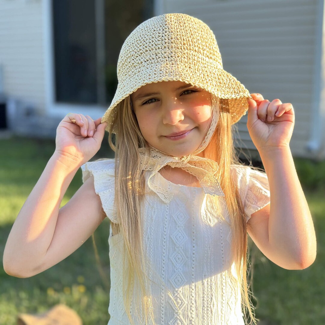 Baby Girl & Kids Summer Straw Hat With Lace Chin Strap, Straw Hat for ...