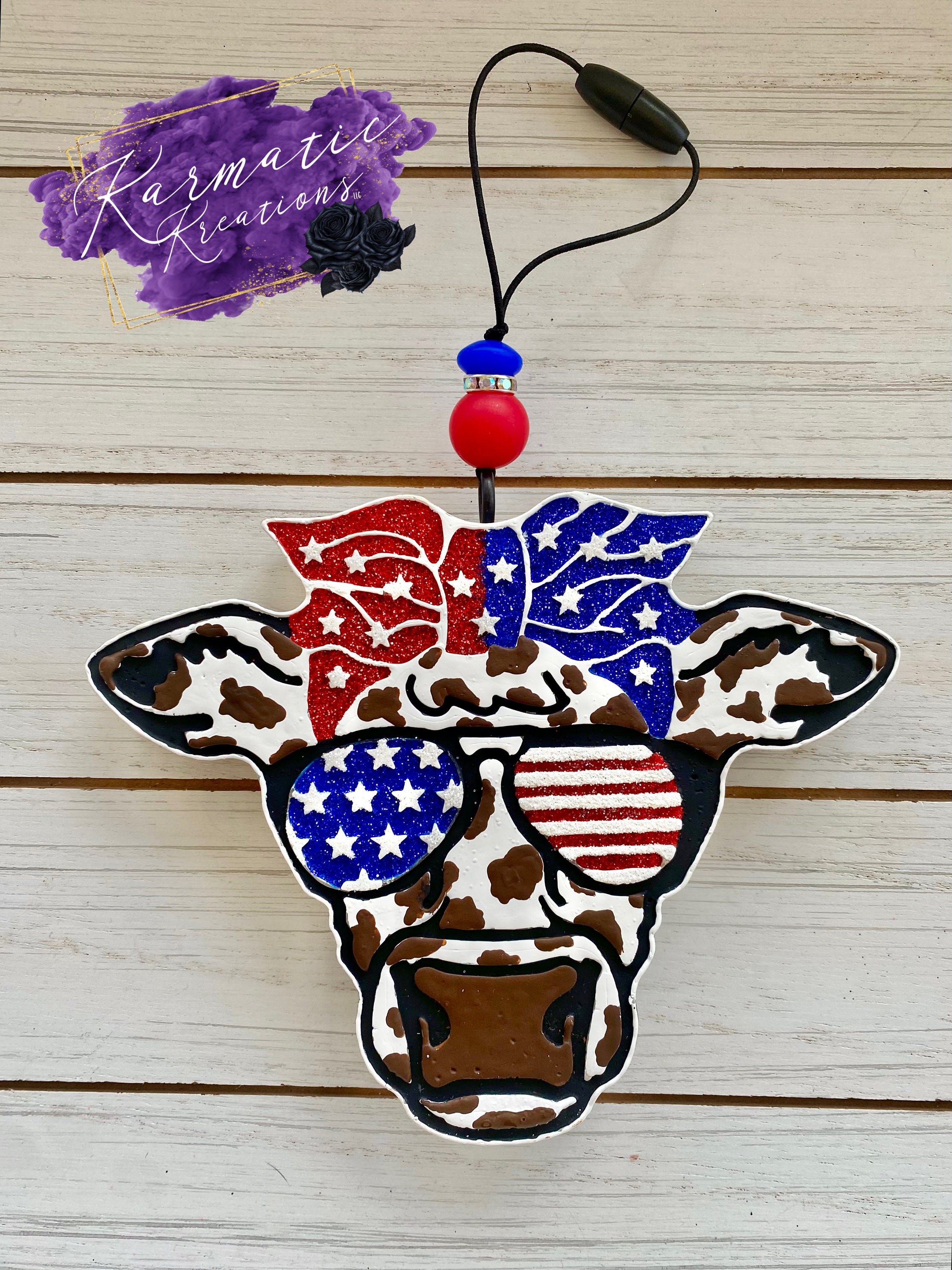 Merica Moo Cow Freshie | Beaded Car Freshie | Custom Gifts ...