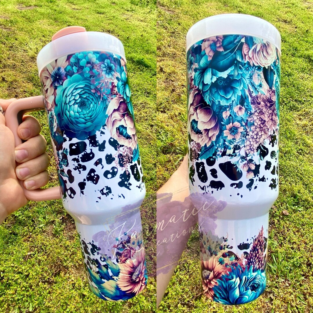 Western Floral Animal Print Custom 40oz Tumbler With Handle and Straw ...