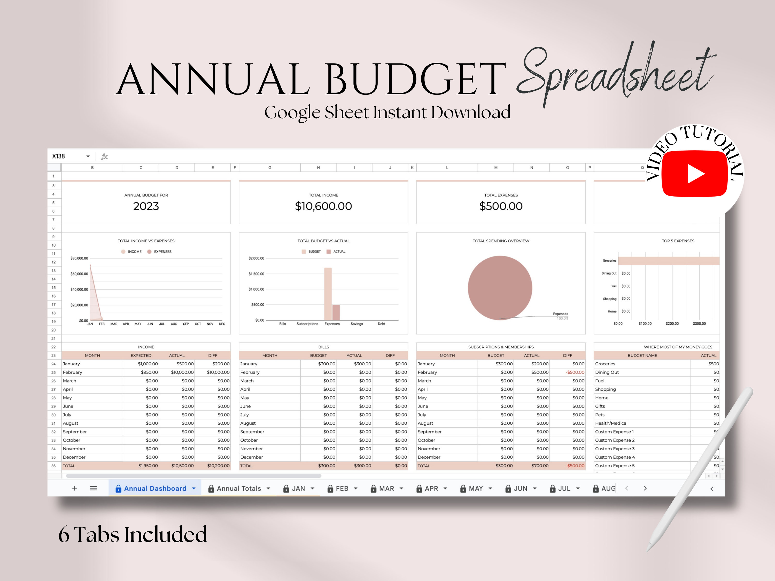 Spreadsheet Annual Budget Template for Google Sheets Annual - Etsy