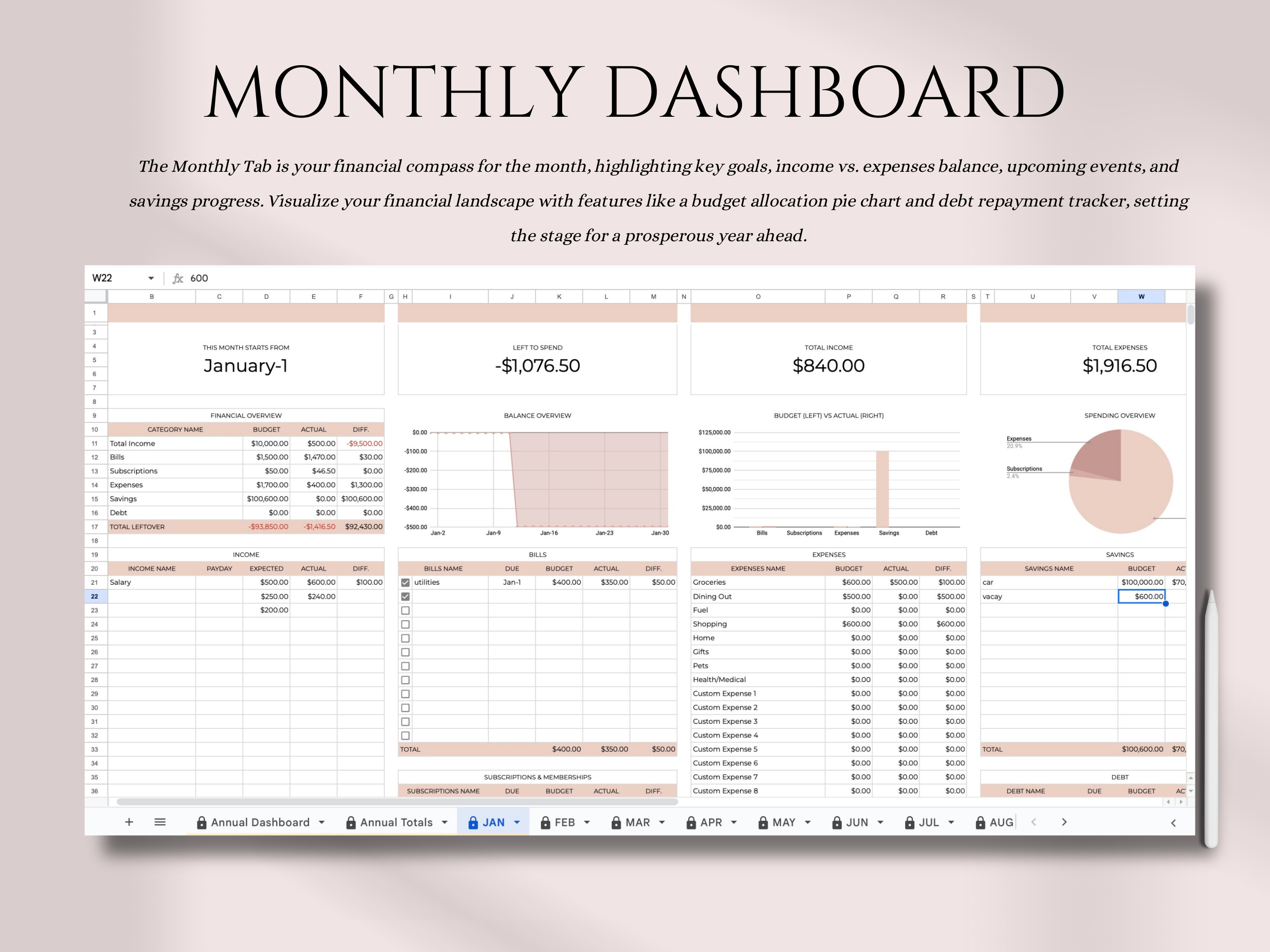 Spreadsheet Annual Budget Template for New Years, Annual Planner ...