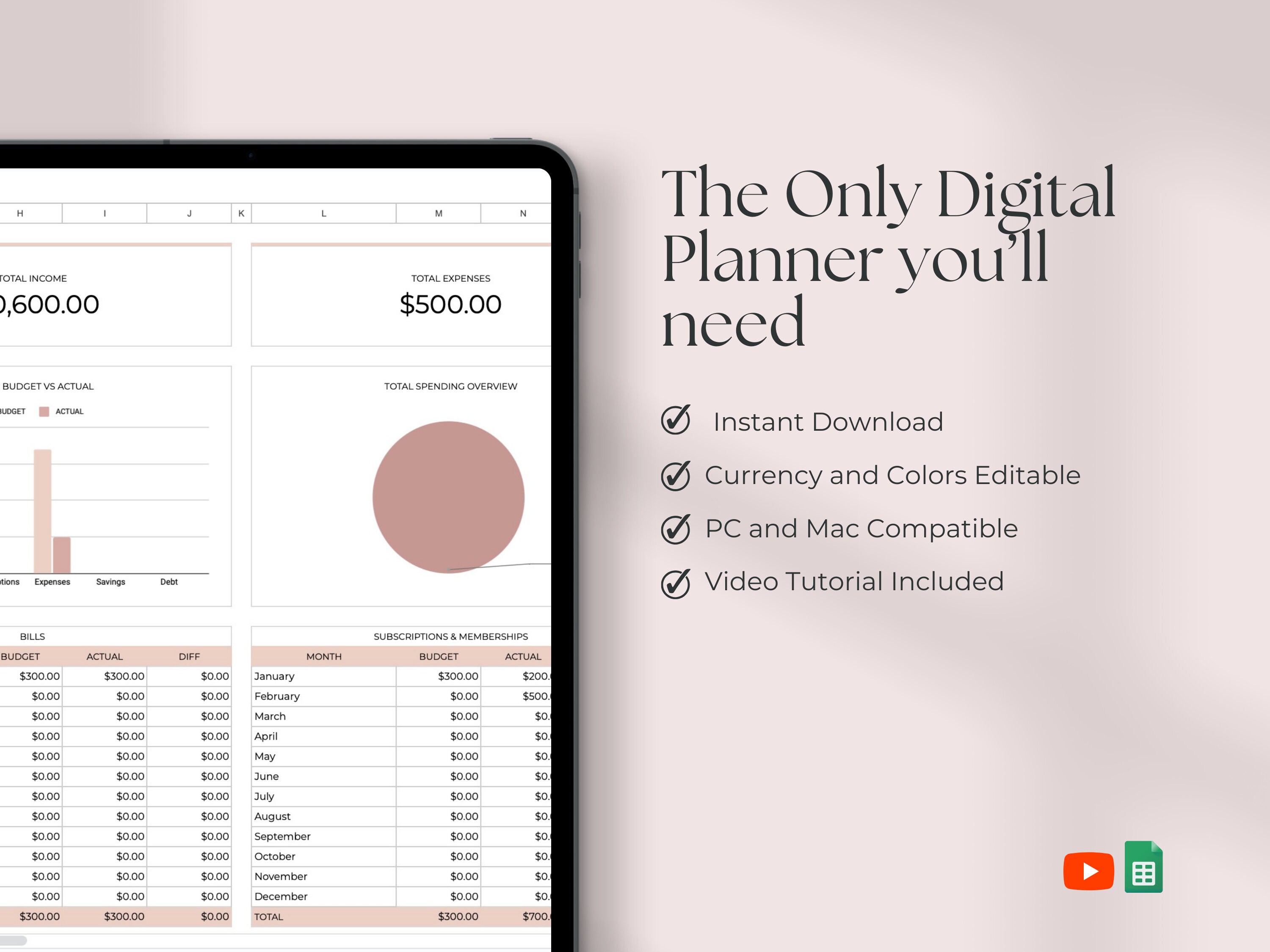 Spreadsheet Annual Budget Template for Google Sheets Annual - Etsy