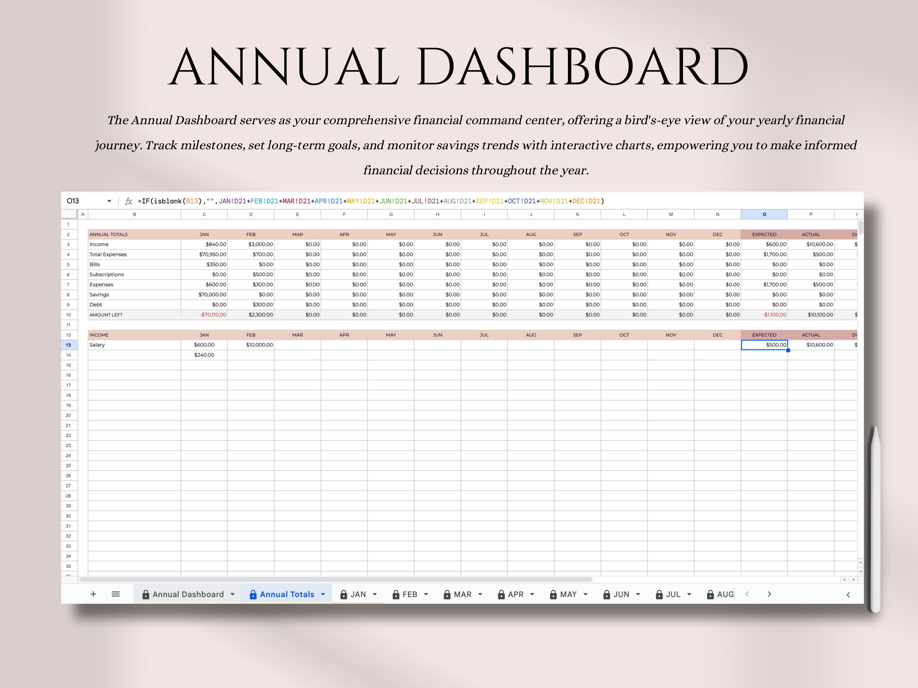 Spreadsheet Annual Budget Template for New Years, Annual Planner ...