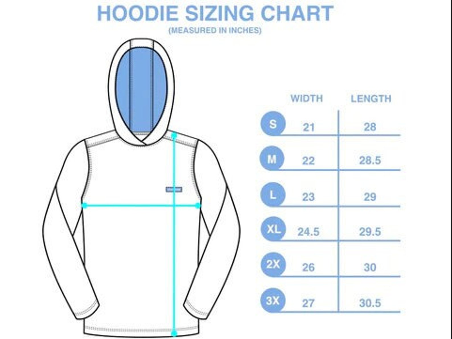 Digital Hoodie Sizing Chart - Etsy